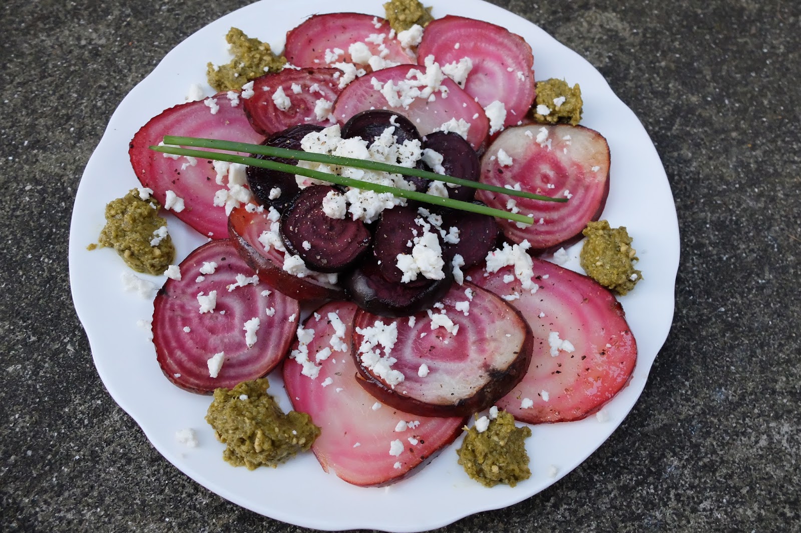 Roasted Candy Beets, Feta, Pesto & Chives - Raw Rhubarb - Fit Food and ...
