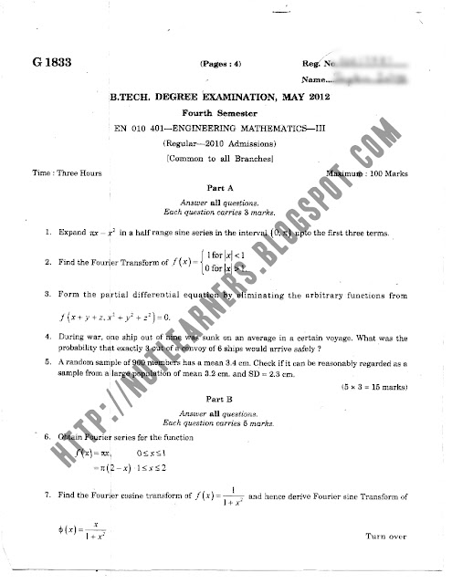 Engineering Mathematics III - MG University Question Paper | Nut Learners