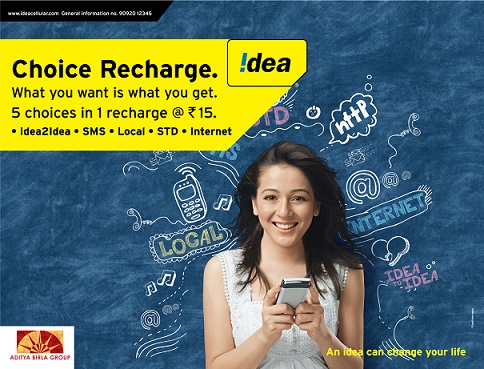 Idea launches Rs.15 Choice Recharge with 5 option benefit