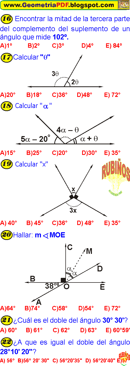ANGULOS EJERCICIOS PARA RESOLVER EN PRIMARIA Y SECUNDARIA CON CLAVES Y ...