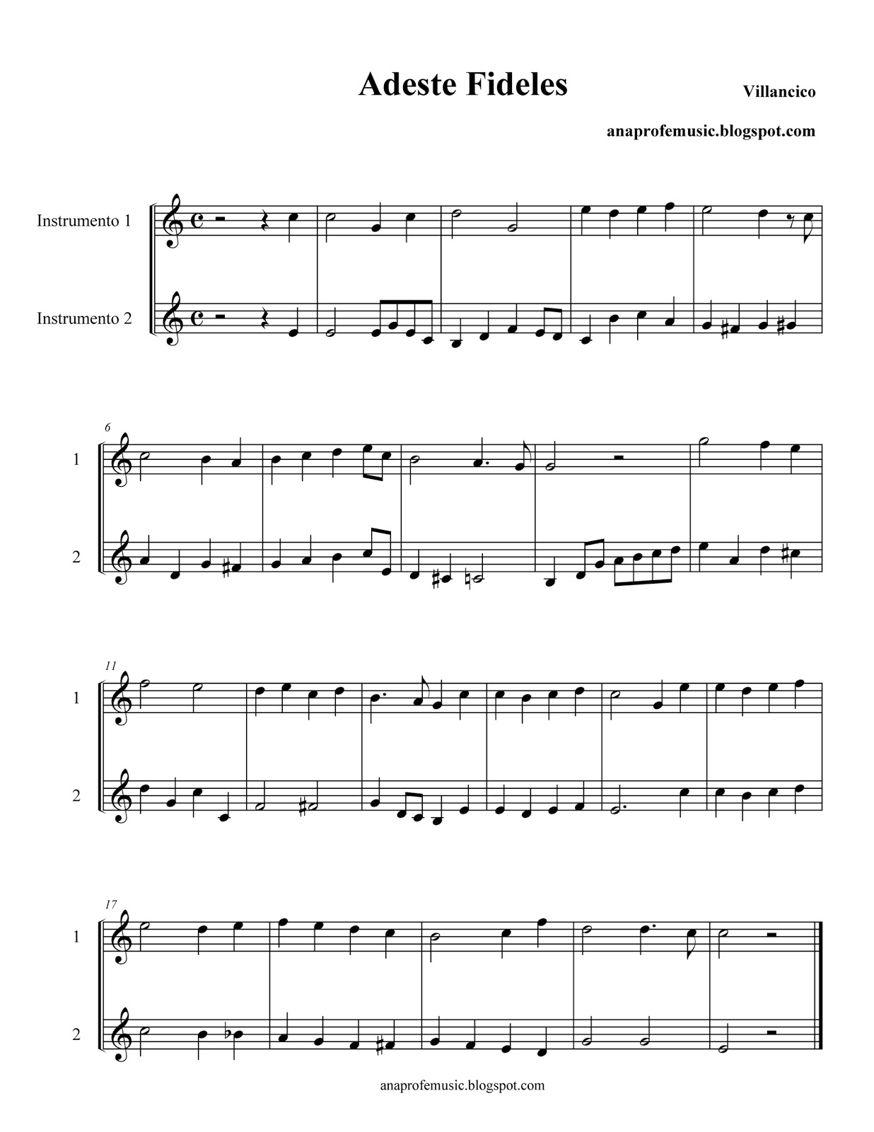 AnaProfeMusic: Partitura Villancico Adeste Fideles