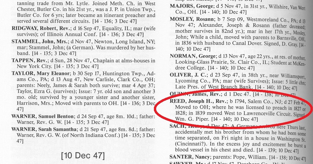 Thoughts from Polly's Granddaughter: Rev. Joseph H. Reed Death Notice