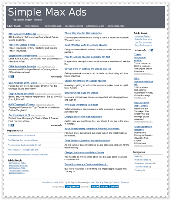 Blogger templates free: Simple Max Ads - Template blogger for ads