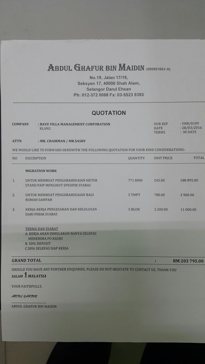 BAYU VILLA APARTMENT KLANG: Sebut Harga Kerja Pemasangan Paip Baru ...