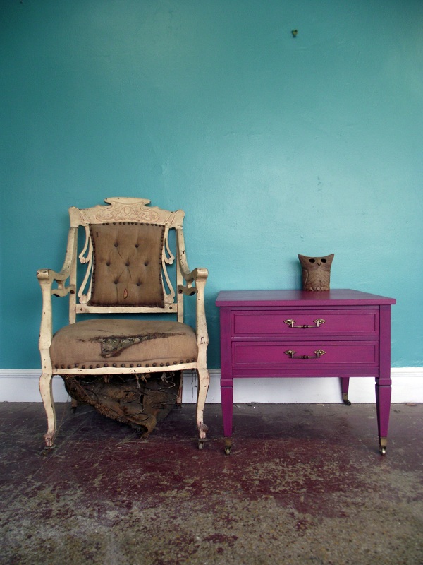 Vintage Ground: Vintage Fuschia Side Table / Nighstand
