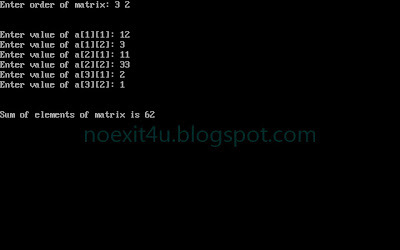 C PROGRAM: TO FIND SUM OF ELEMENTS OF MATRIX ~ noexit4u.com