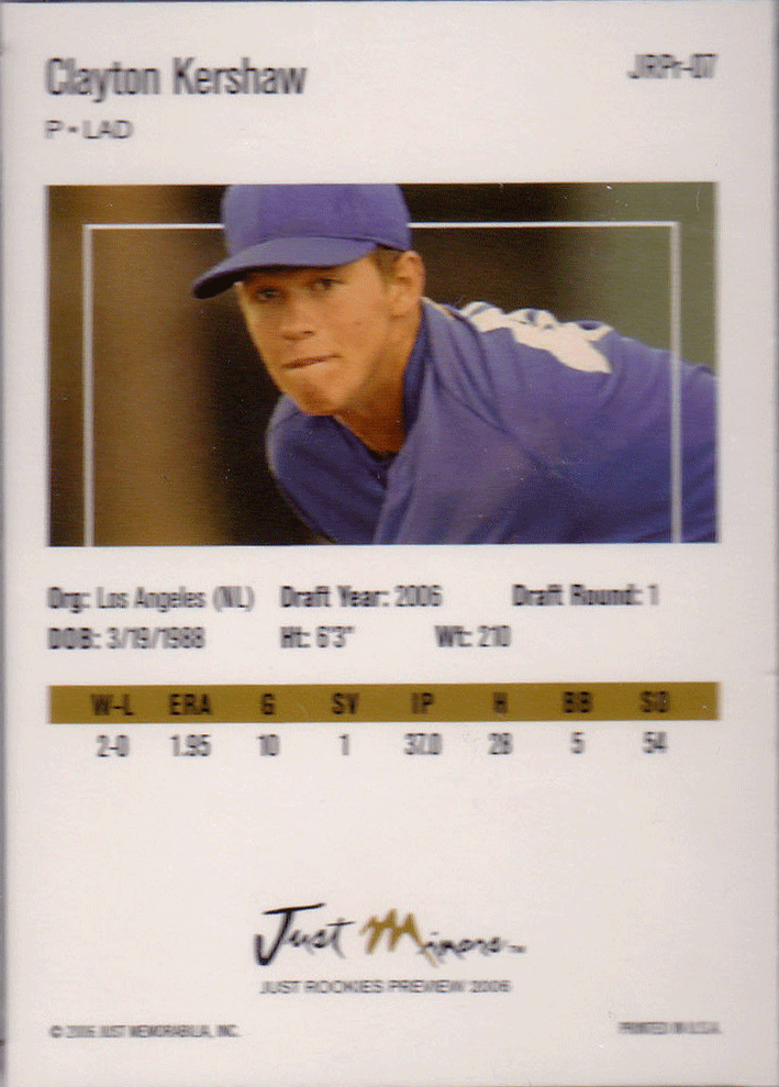 Dodgers Blue Heaven: Look at the Earliest Clayton Kershaw Cards - A ...