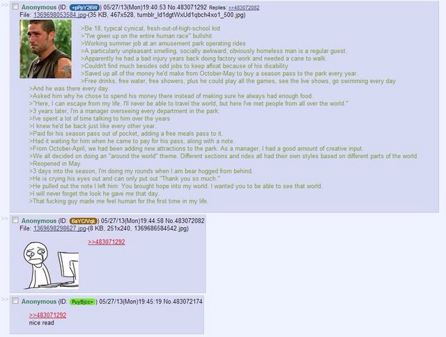 A large dump of various greentext stories, both funny and sad ...