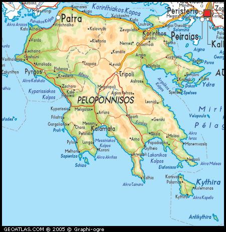 Pelopnnisos Map Geographic City | Greece Map Provincial City
