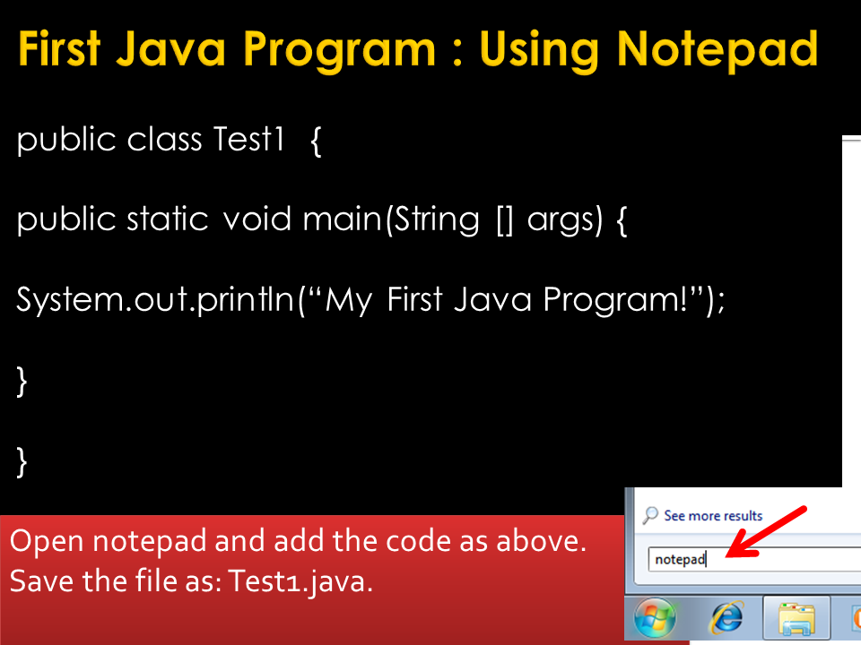 CS Basic Tutor : Activities for students: Java Programming Part 11: First Java Program