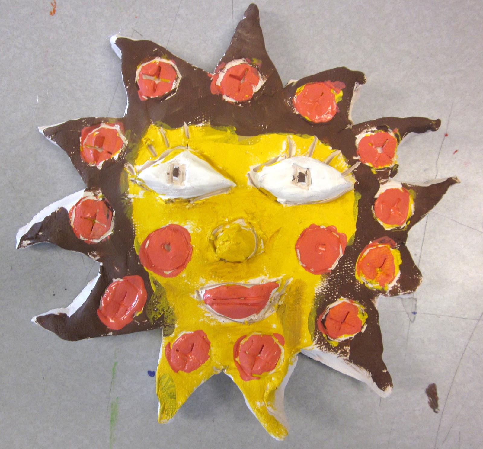 Art is Basic-- Art Teacher Blog: Clay Suns-- third grade