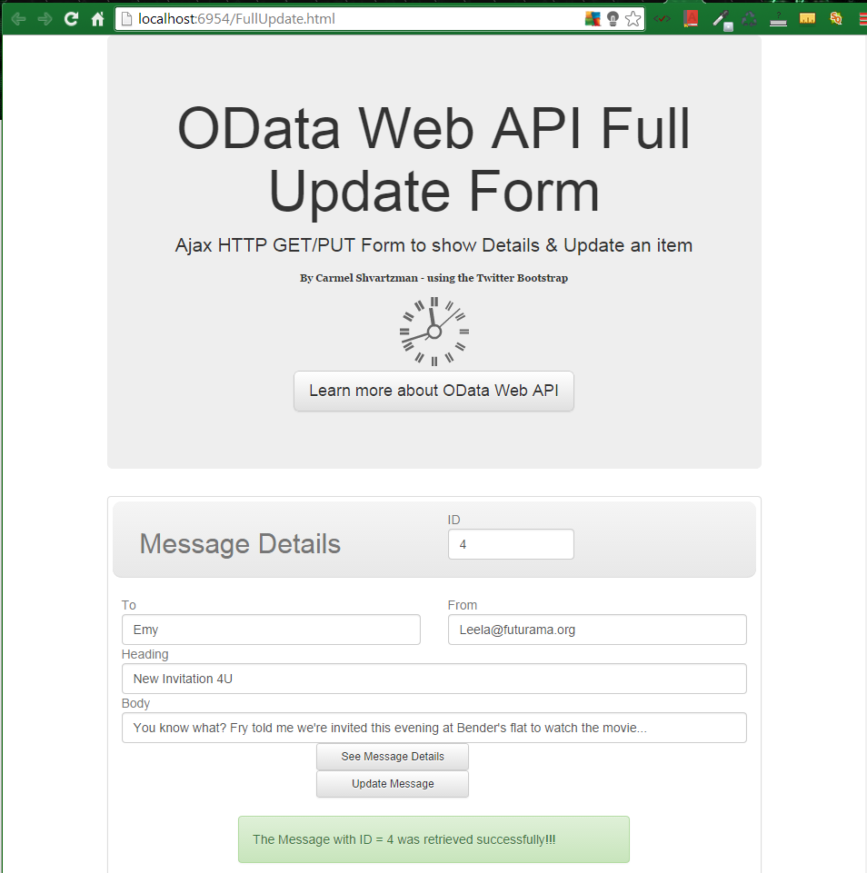 The Aspnet Mvc Club Create An Ajax Web Client For Odata Web Api Restful Service Put Json