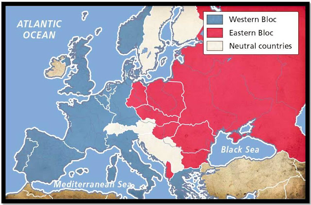 Cold War map of Eastern and Western Blocs in Europe