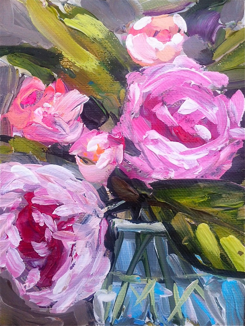 Devine Paintings: Roses and Peonies Abstract Painting