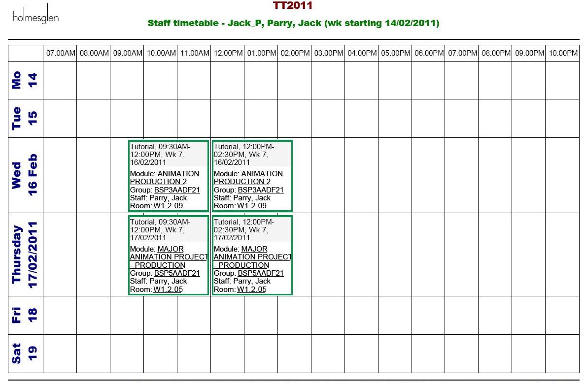 Major Animation Project - Production: Timetables