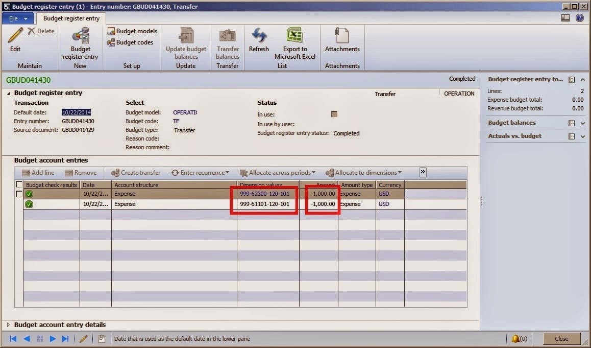 Dynamics AX/365 Fin Ops Functional Help: How to transfer budget from ...