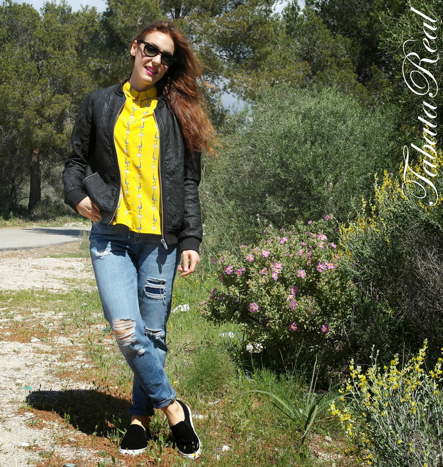 TabataReal: Outfit BLUE FLAMINGOS & RIPPED JEANS