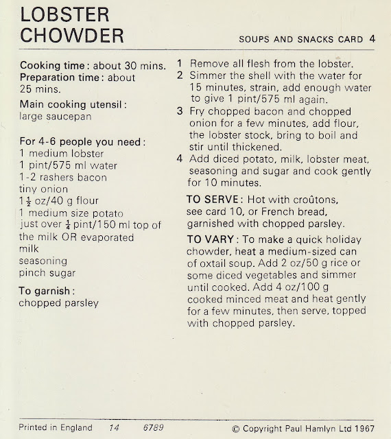 Recipe Vintage: Lobster Chowder - 1960's (Marguerite Patten Recipe Card)