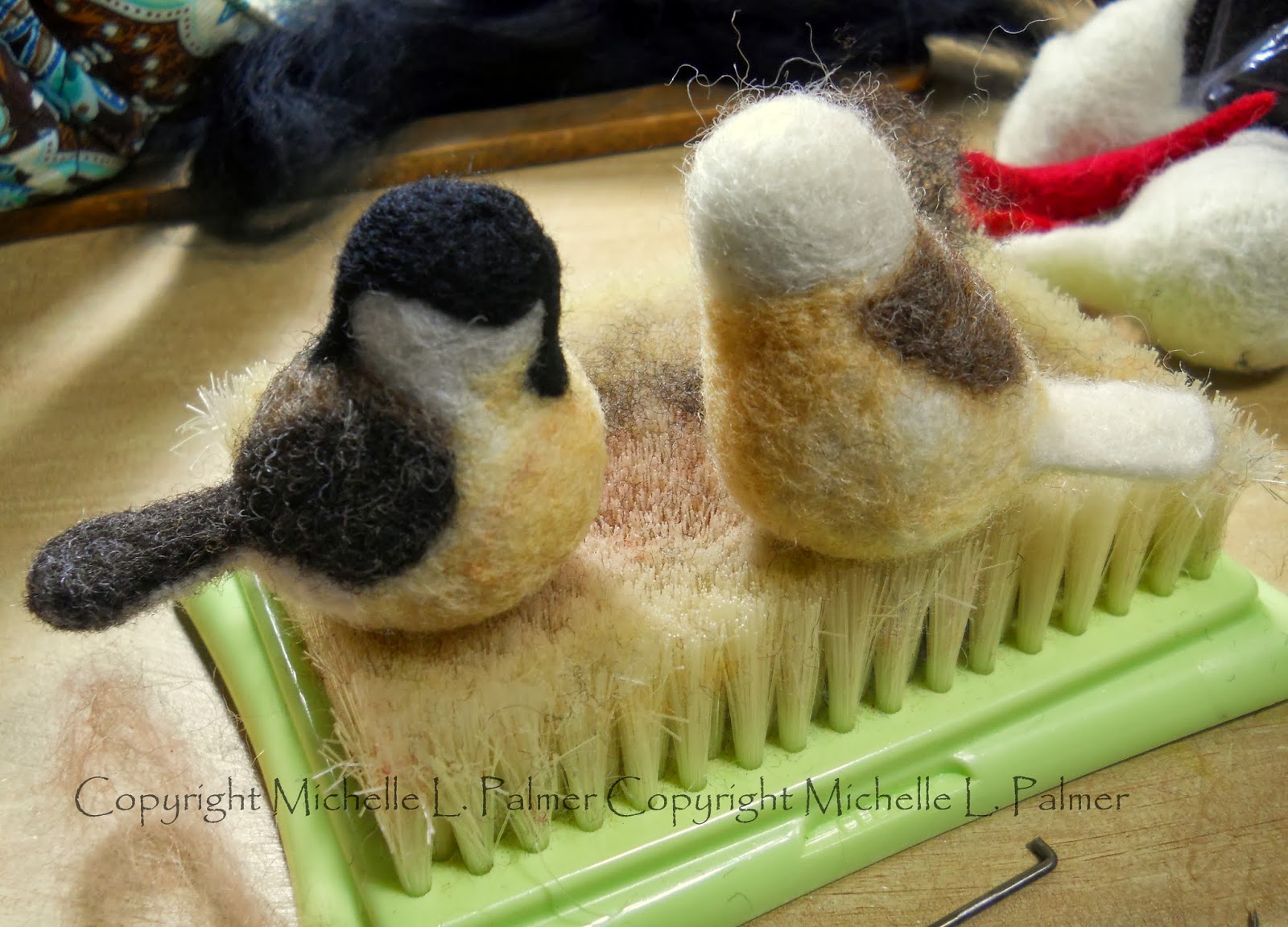 Michelle Palmer: Needle felted Chickadee pair~