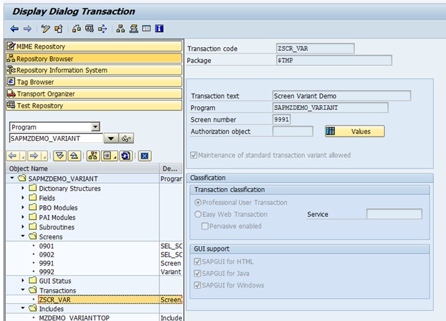 SAP ABAP Central: Creation of Selection Screen Variant in Module Pool ...