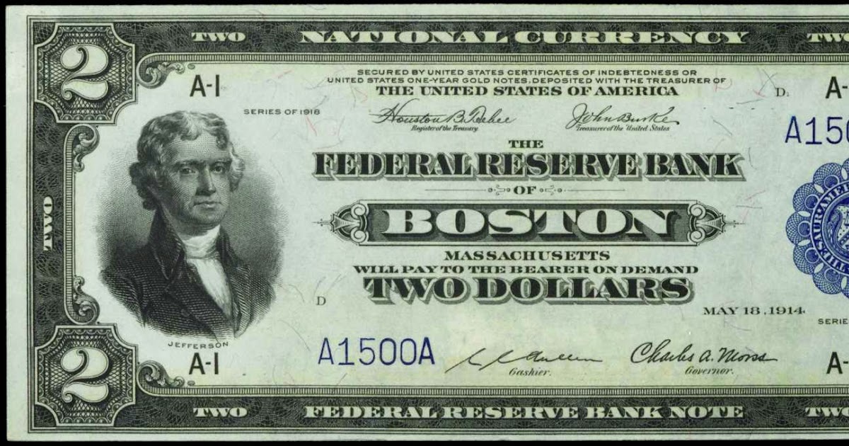 1918 Battleship 2 Dollar Bill Federal Reserve Bank Note Boston|World ...