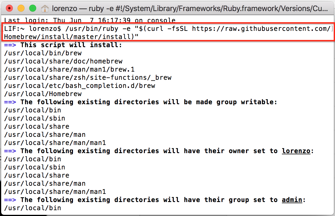 Lorenzo Moglie - Notes: MAC - Installare Homebrew