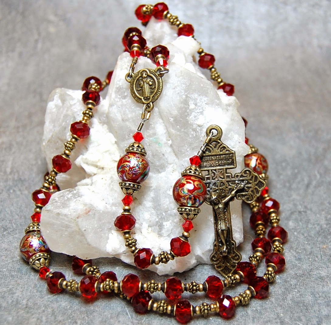 HeartFelt Rosaries: Garnet-Red Crystal Rosary with Japanese Bead Paters