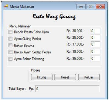Aplikasi Menu Makanan dengan Visual Basic 2008 - Belajar Coding