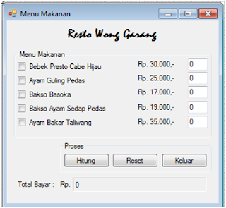 Aplikasi Menu Makanan dengan Visual Basic 2008 - Belajar Coding