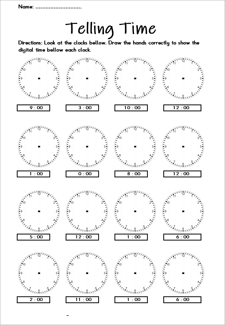 Telling Time Worksheet for 1st Grade