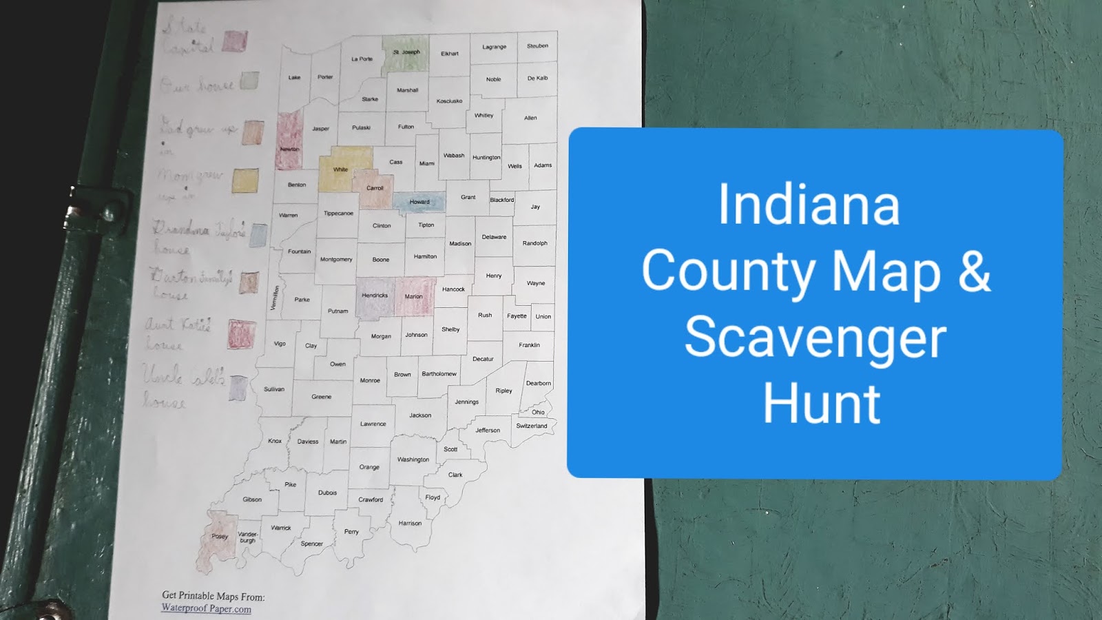 To The Rock Homeschool: Indiana County Map & Scavenger Hunt