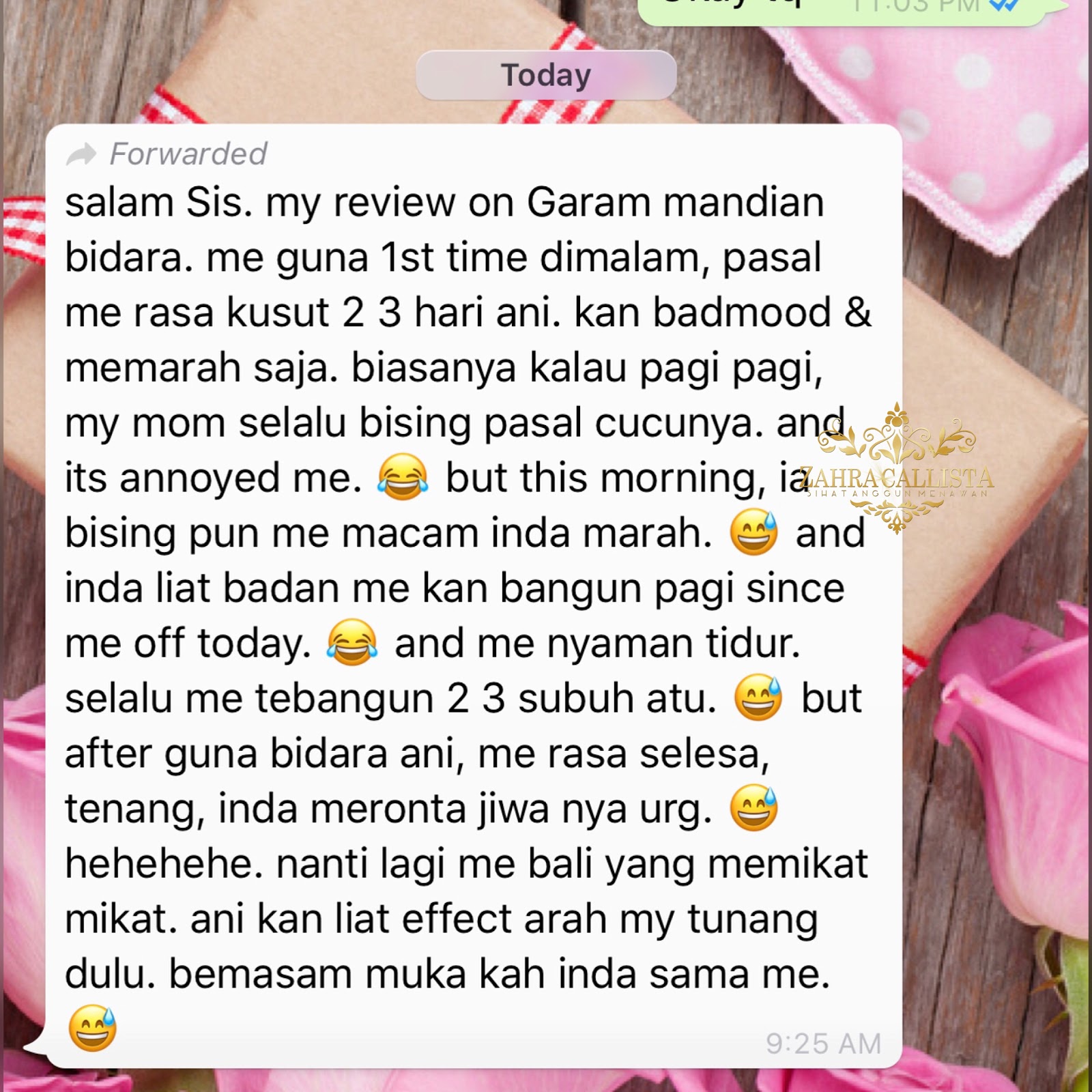 ESTABLISMEN KECANTIKAN DAN KESIHATAN ZAHRA CALLISTA: Testimoni Produk ZC