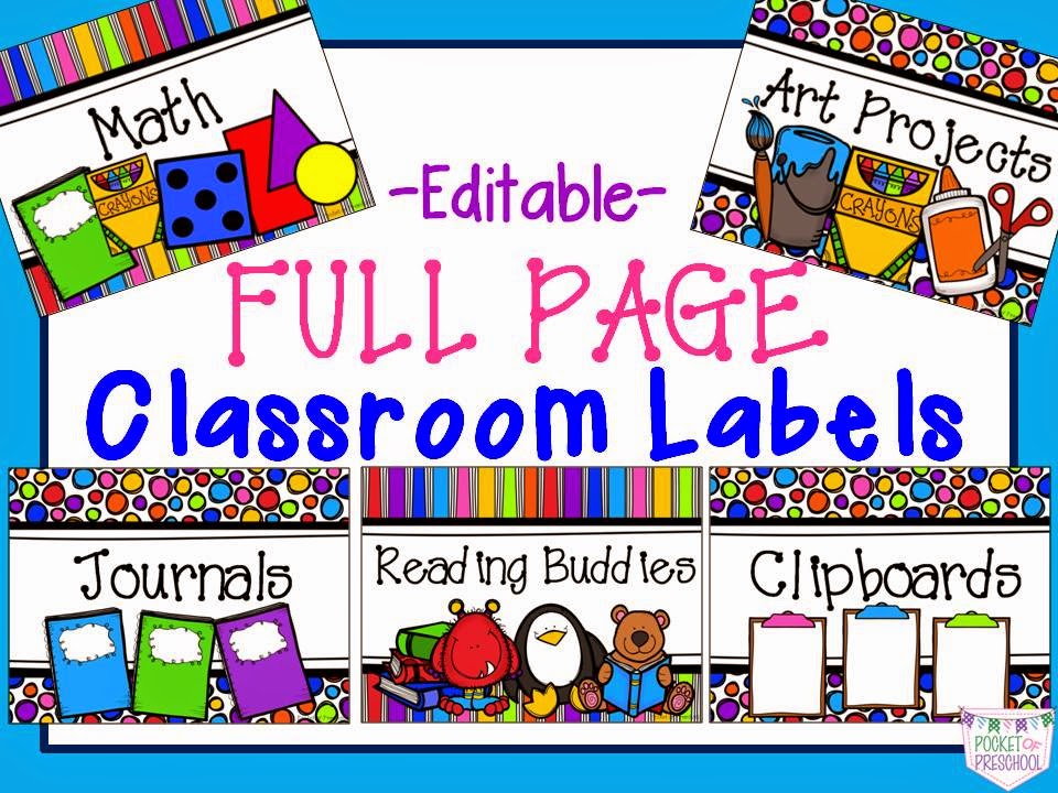 Large Classroom Labels - Pocket of Preschool