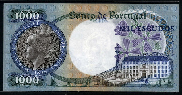 Portugal money 1000 Escudos banknote 1967 Queen Maria II of Portugal ...