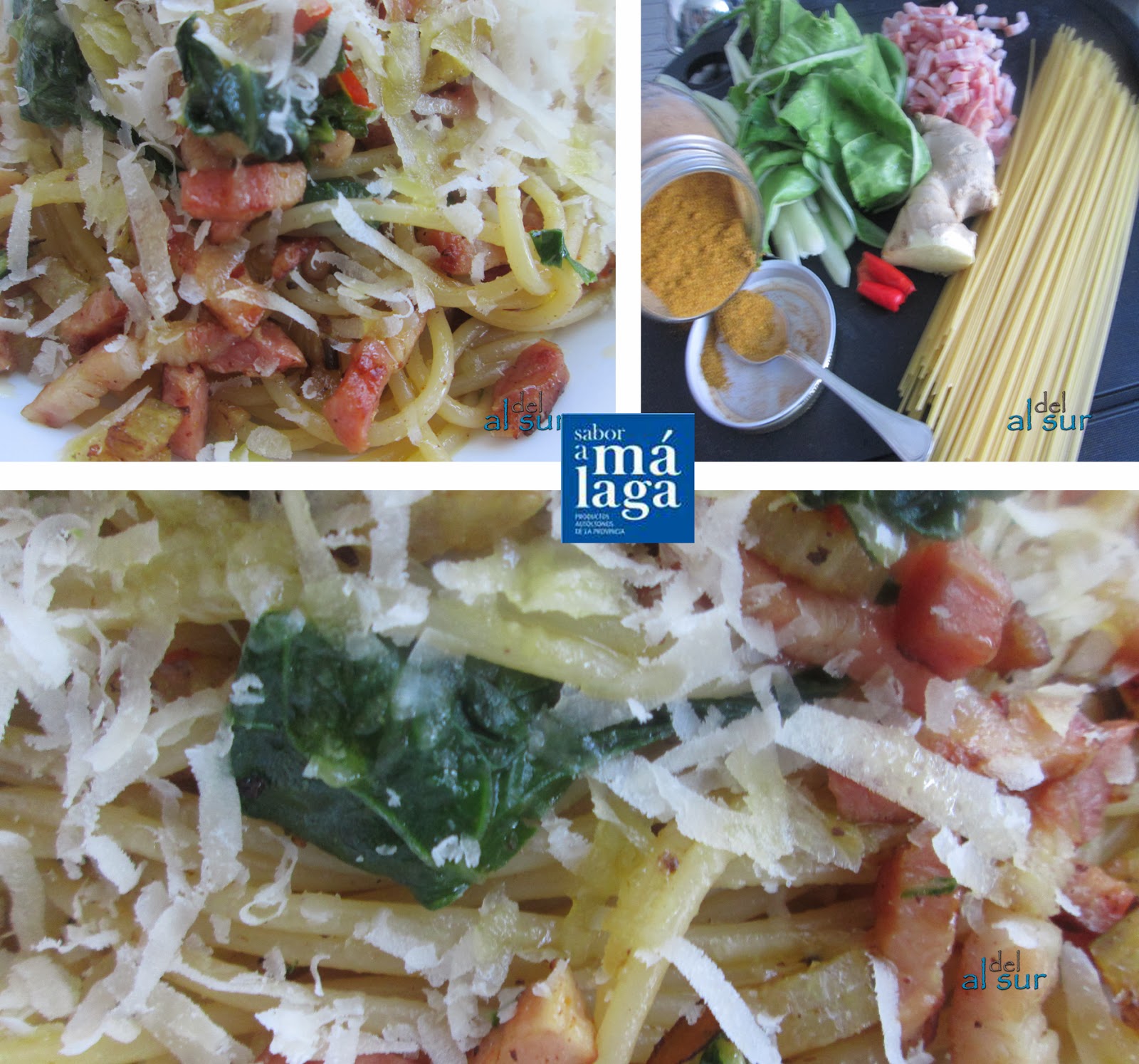 Espaguetis con acelga y beicon