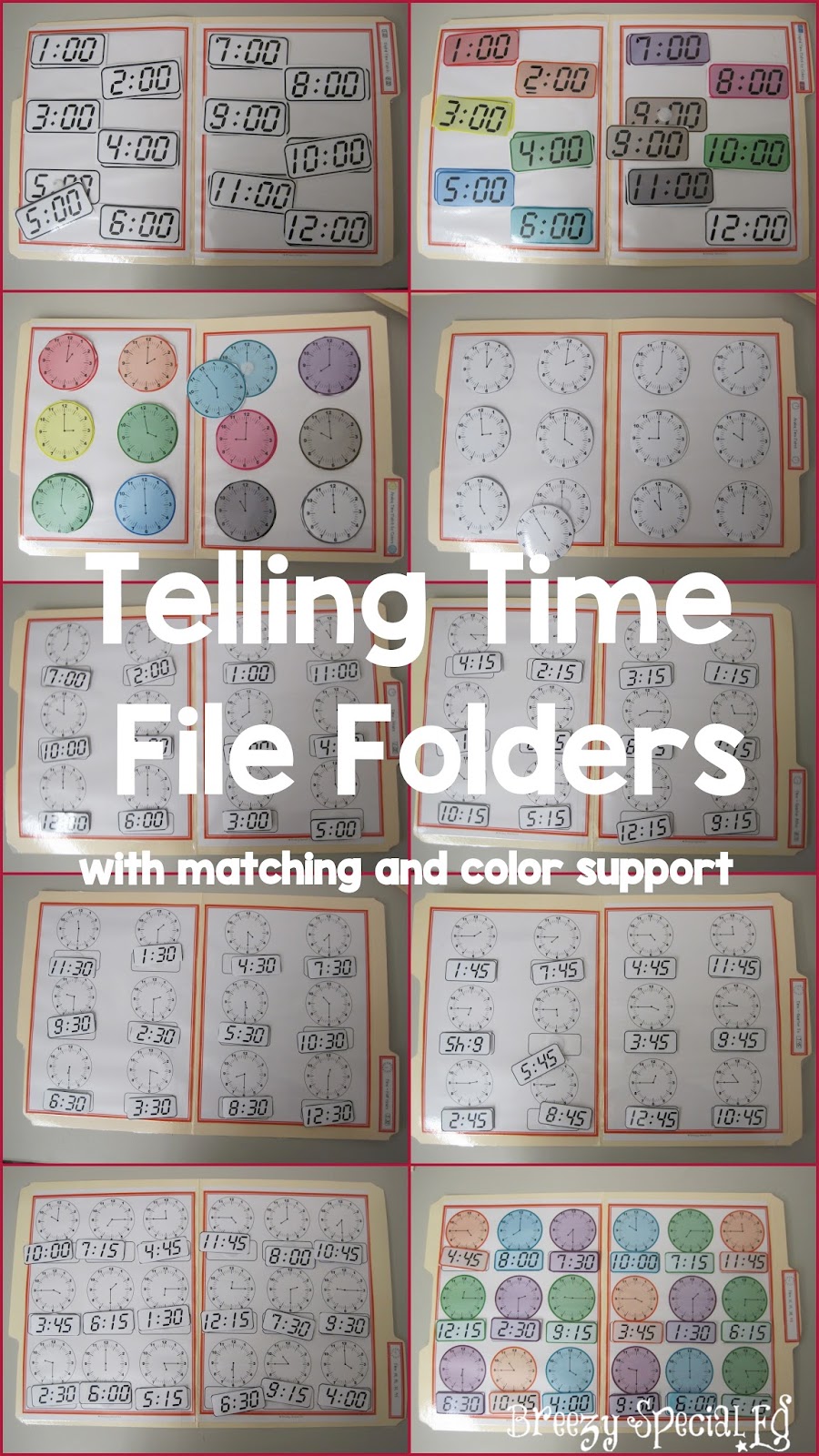 Telling Time File Folders for Special Education with color support ...