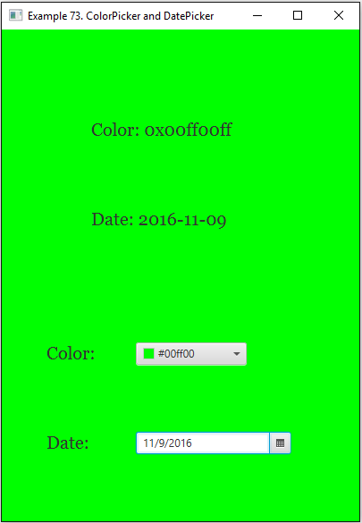 100 JavaFX Tutorials: 73. ColorPicker and DatePicker