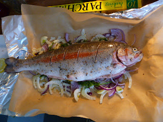 Food is good: Big Fish (Sea trout baked in a big foil parcel...)