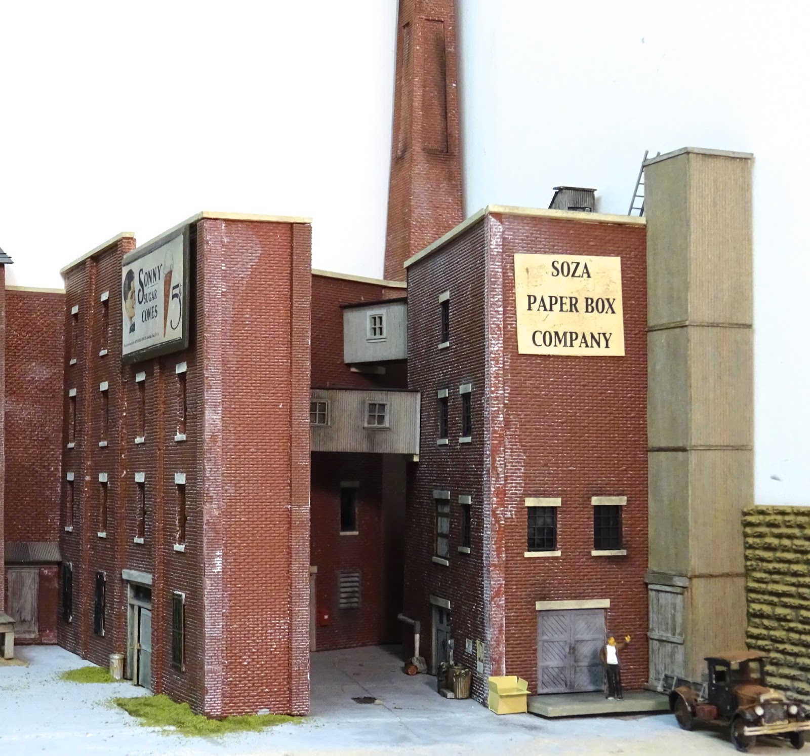 Model Railroad Minutiae: Paper box factory partially complete