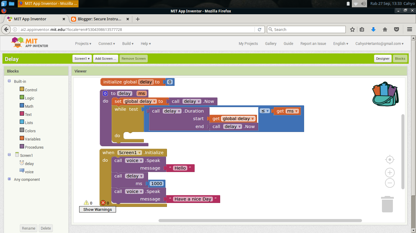 Delay Procedure APP Inventor - Secure Instrument