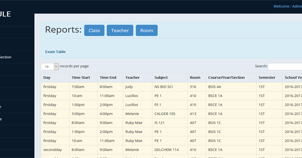 Class and Exam Timetable Management System in PHP