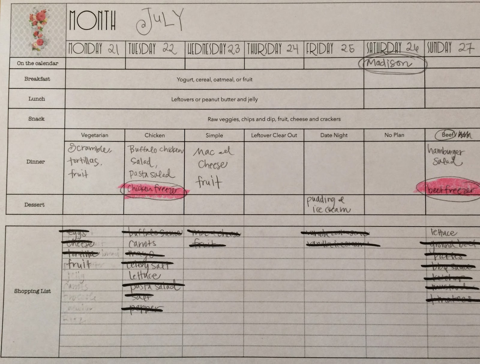 The Graffitied Gardenia: Weekly Menu || Number Sixteen