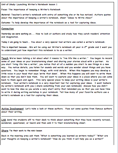 Writing Workshop in 2nd grade: Cycle 3- Writer's Notebook