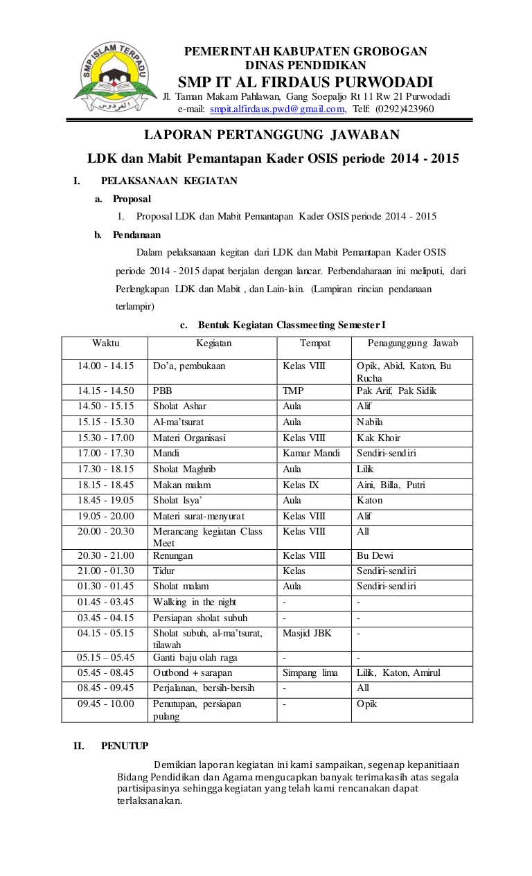 contoh laporan pertanggungjawaban organisasi - wood scribd indo