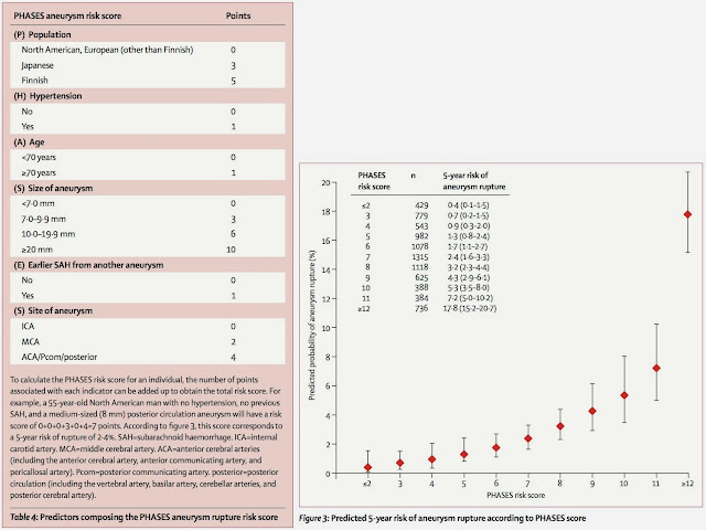 Hospitalist ~なんでも無い科医の勉強ノート~: PHASES score; 脳動脈瘤の破裂リスクを評価する
