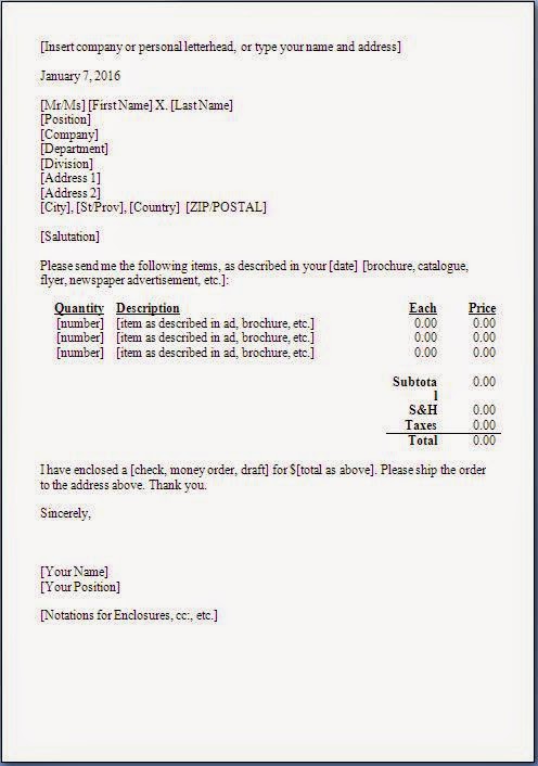 order placement letter format