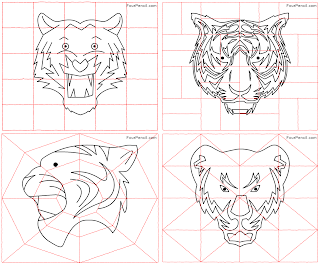Four grid: Free printable Tiger grid line drawing worksheet/activity ...