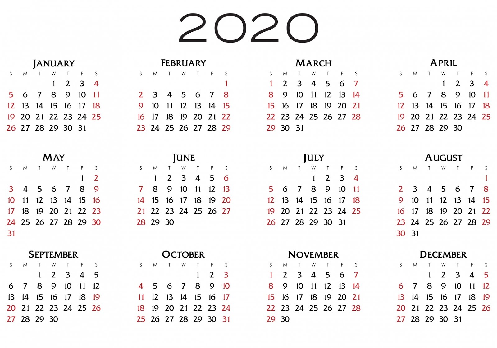 2020 calendar pdf download