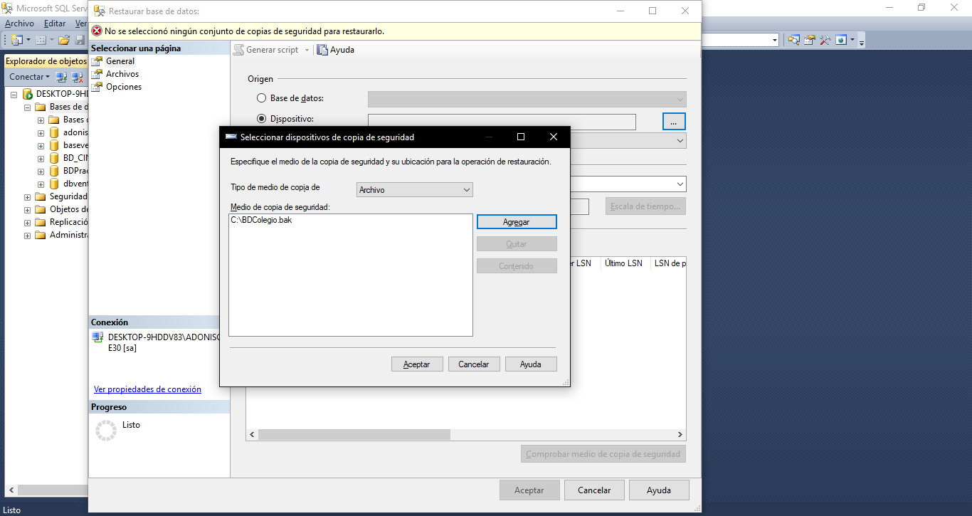 RESTAURANDO BD DESDE BACKUP EN SQL SERVER 2012