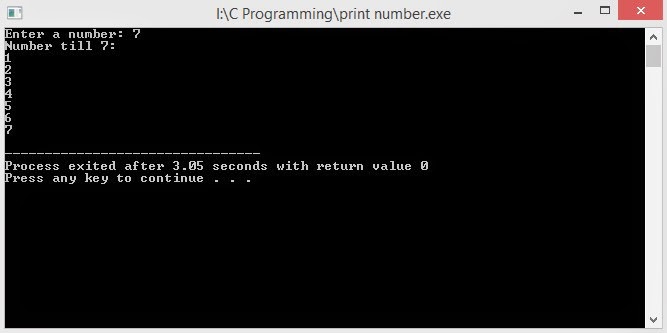 Print 1 to n numbers C program